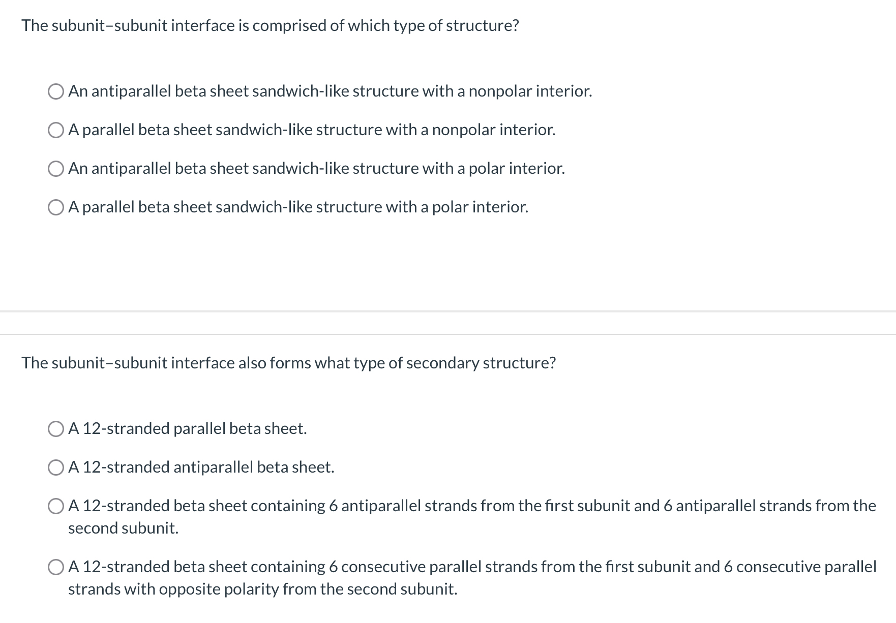 Solved The subunit-subunit interface is comprised of which | Chegg.com
