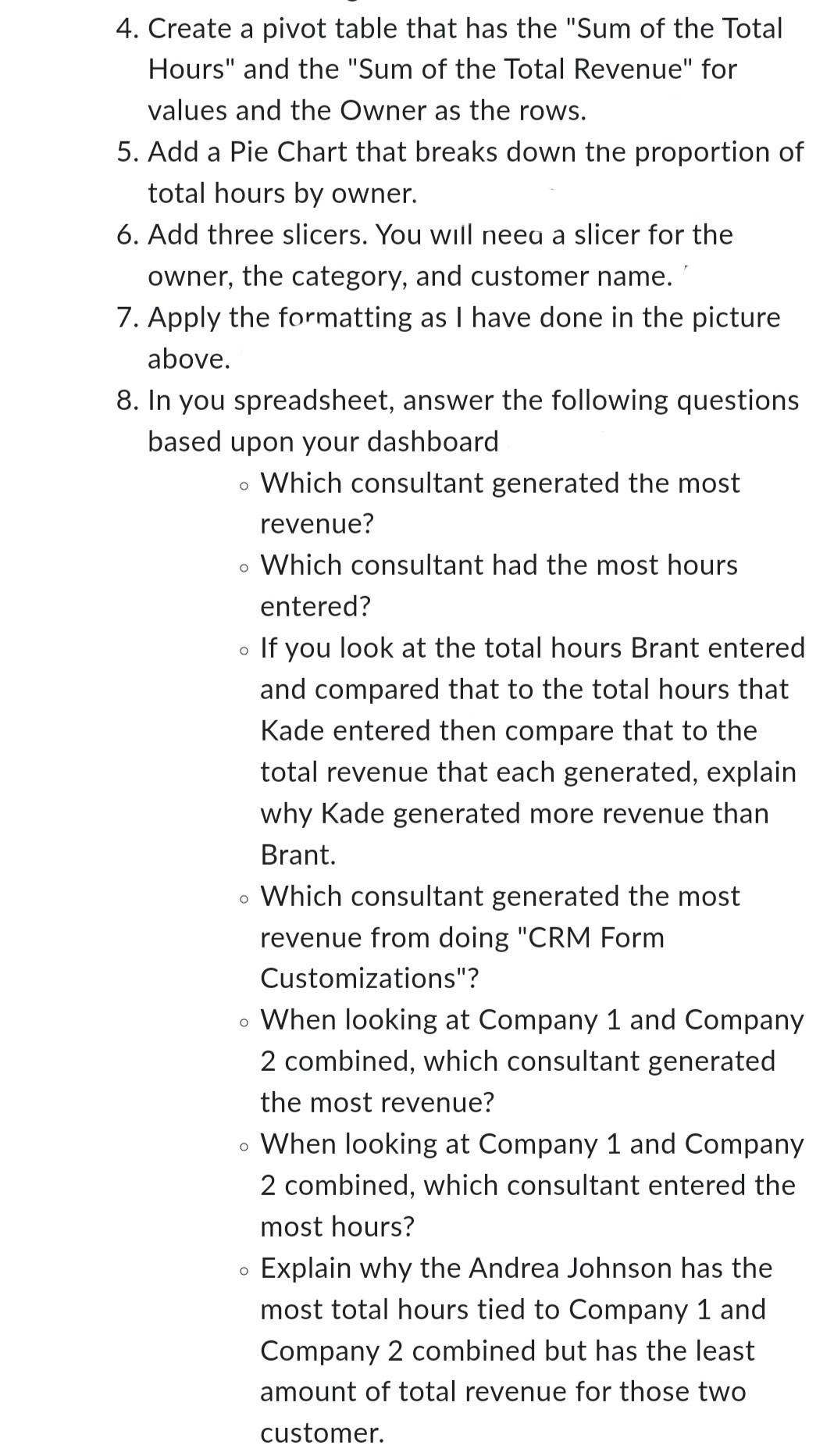 Solved ζUsing the attached spreadsheet, create a dashboard | Chegg.com