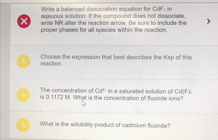 Solved Determine the Ksp for CdF2. Write a balanced | Chegg.com