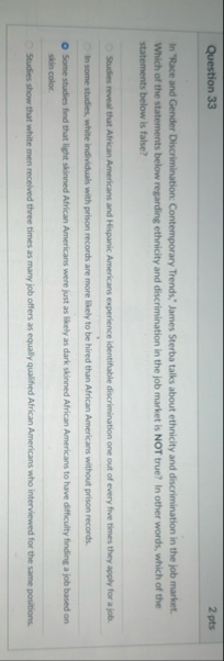 Solved Question 332 ﻿ptsIn "Race and Gender Discrimination: | Chegg.com