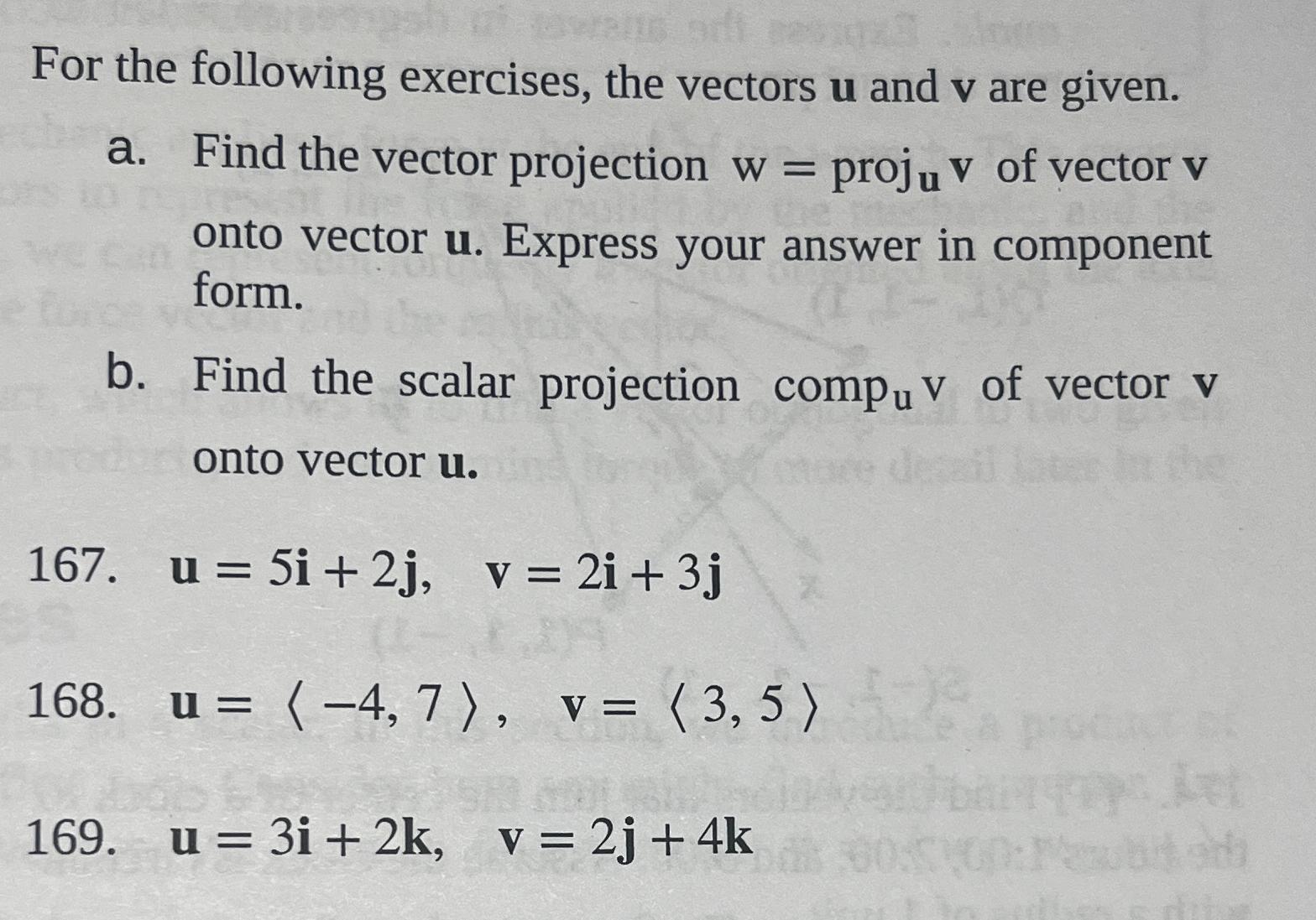 Solved For the following exercises, the vectors u ﻿and v | Chegg.com