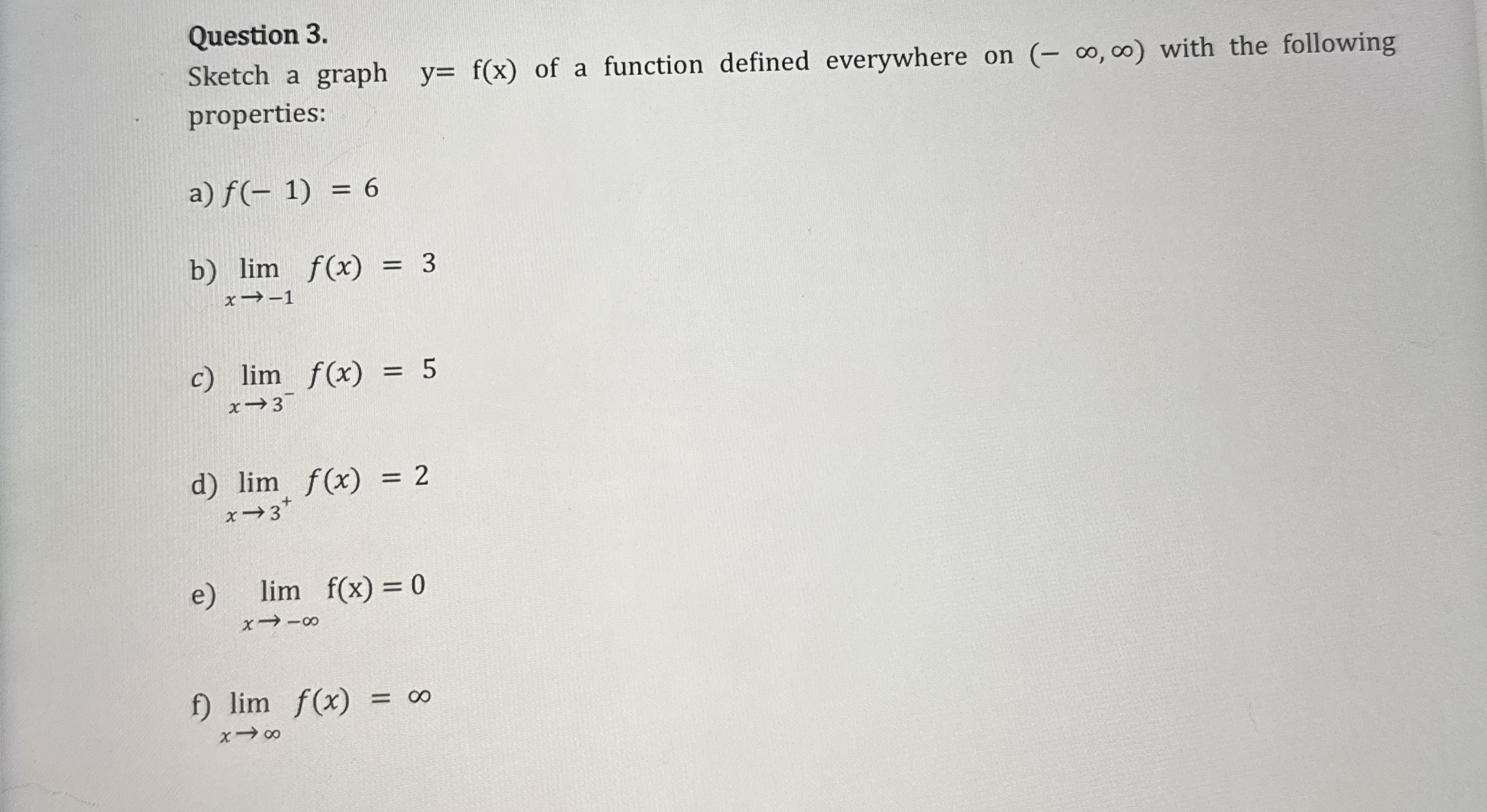 Solved Question 3.Sketch a graph y=f(x) ﻿of a function | Chegg.com