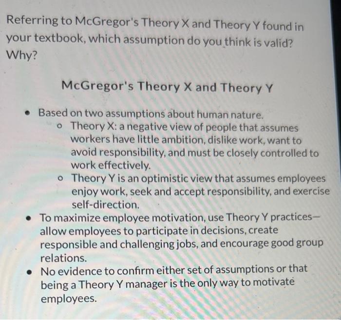 Solved Referring to McGregor's Theory X and Theory Y found | Chegg.com
