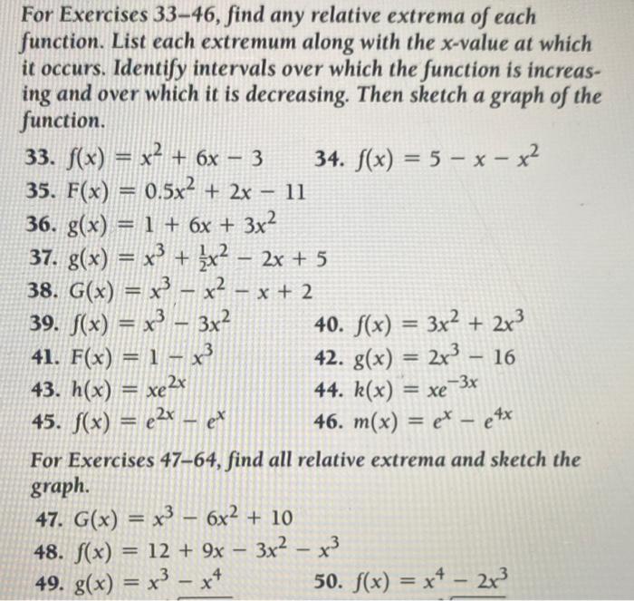 Solved For Exercises 33-46, find any relative extrema of | Chegg.com