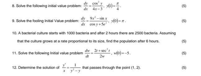 Solved 8. Solve the following initial value problem: | Chegg.com