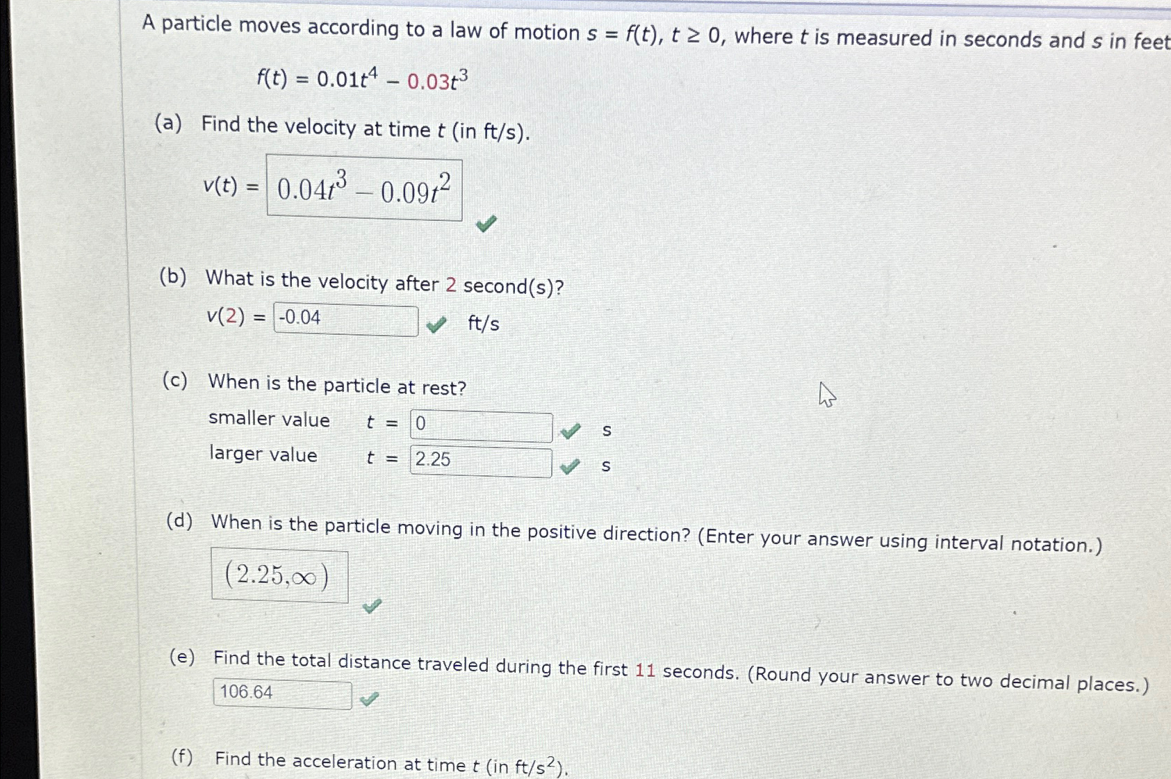 Solved A particle moves according to a law of motion | Chegg.com