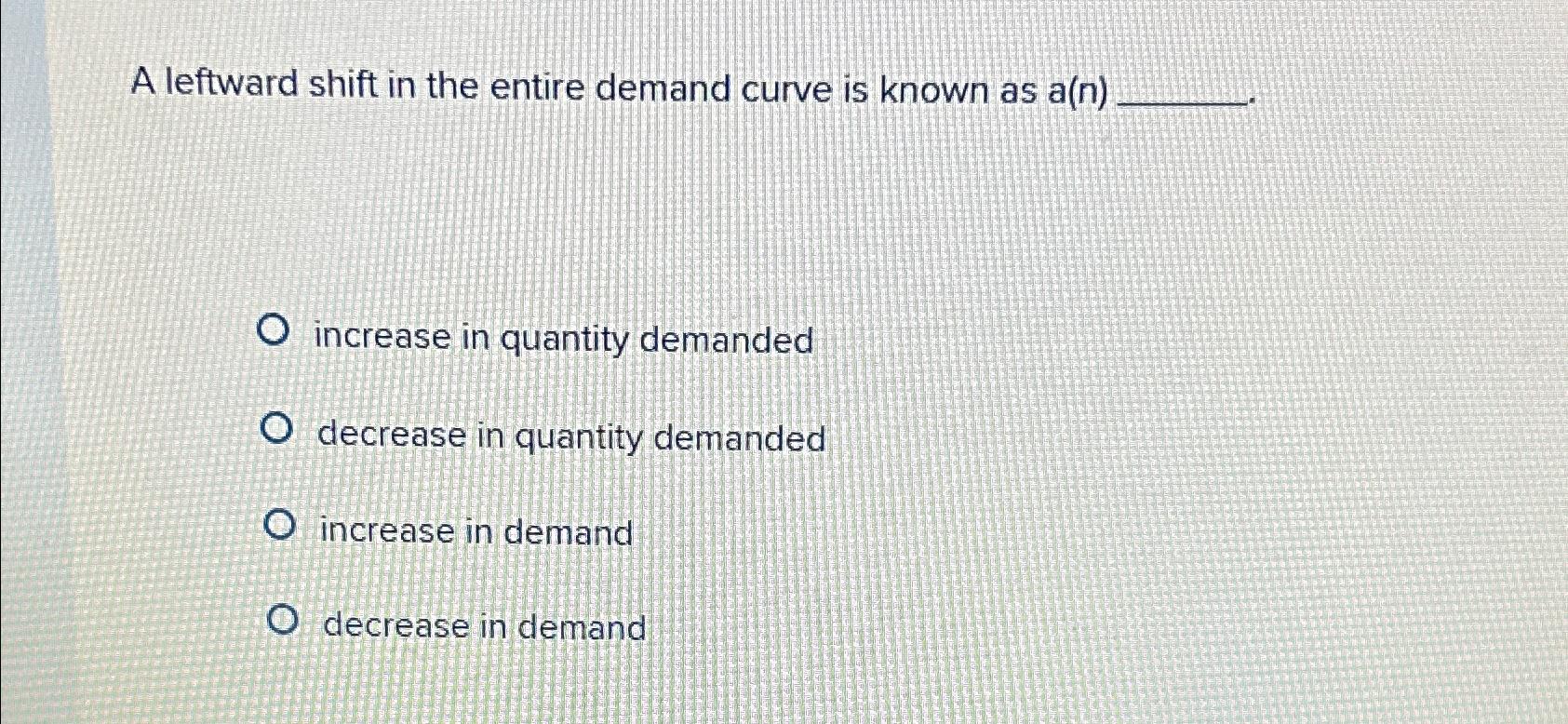 Solved A leftward shift in the entire demand curve is known | Chegg.com