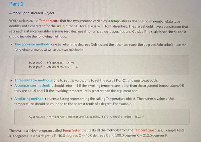 Solved Part 1 A More Sophisticated Object Write a class | Chegg.com