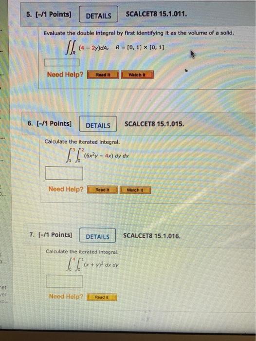 Solved 5. [-/1 Points) DETAILS SCALCET8 15.1.011. Evaluate | Chegg.com