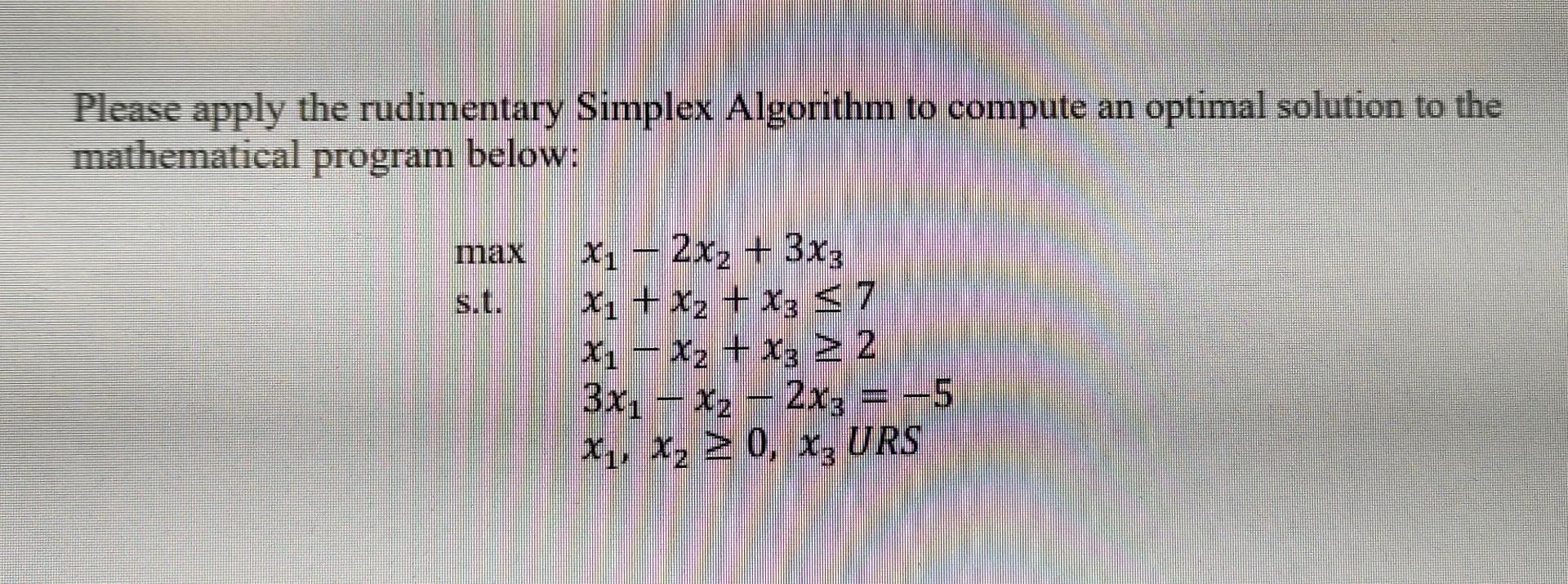 Solved Please apply the rudimentary Simplex Algorithm to | Chegg.com