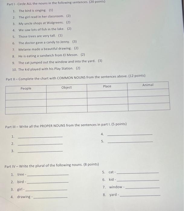 Part 1-Circle ALL the nouns in the following | Chegg.com