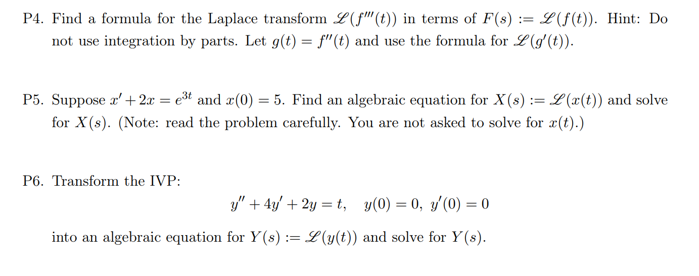 P4. ﻿Find a formula for the Laplace transform | Chegg.com