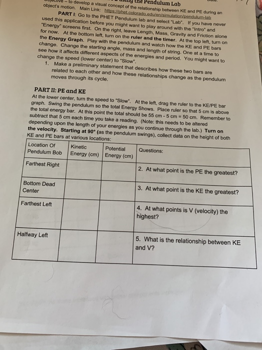 Solved uy the Pendulum Lab U u e-to develop a visual concept | Chegg.com