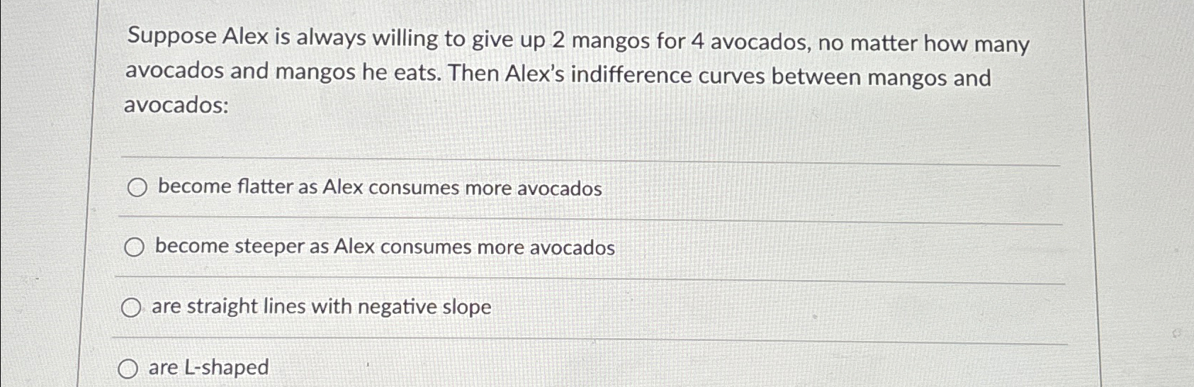 Solved Suppose Alex is always willing to give up 2 ﻿mangos | Chegg.com