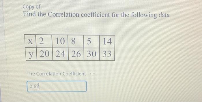 Solved Copy of Find the Correlation coefficient for the | Chegg.com