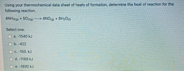Solved Using your thermochemical data sheet of heats of | Chegg.com