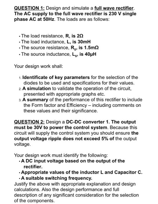 Solved QUESTION 1: Design and simulate a full wave | Chegg.com