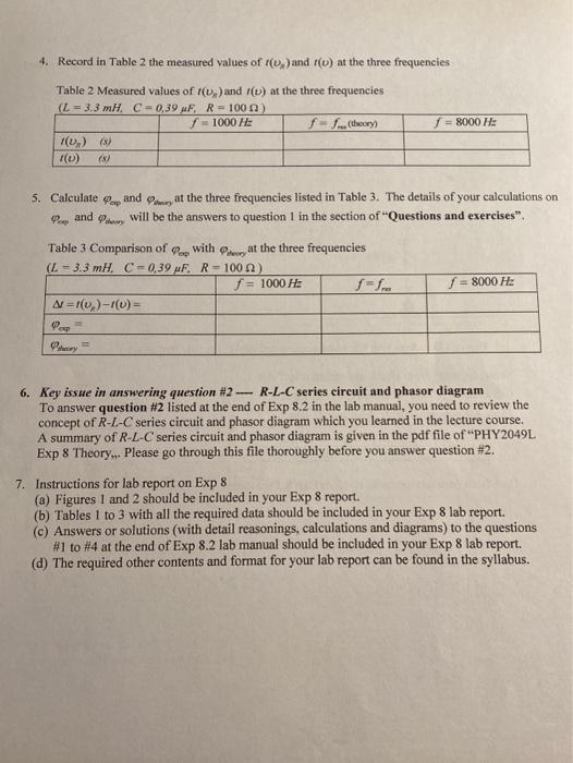 Solved Provided data for Exp 8 and instructions for data | Chegg.com