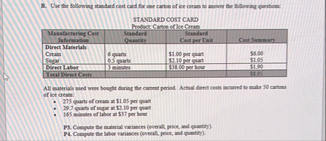 Solved B. ﻿Use the following standard cost card for one | Chegg.com