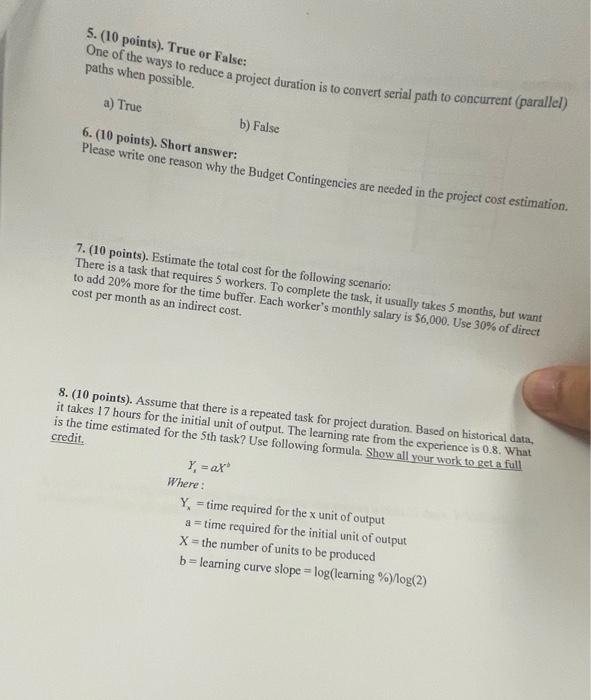 Solved 5. (10 points). True or False: One of the ways to | Chegg.com