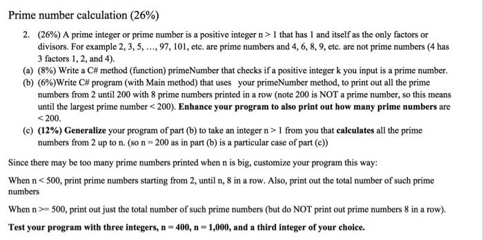 Solved Prime number calculation (26%) 2. (26%) A prime | Chegg.com