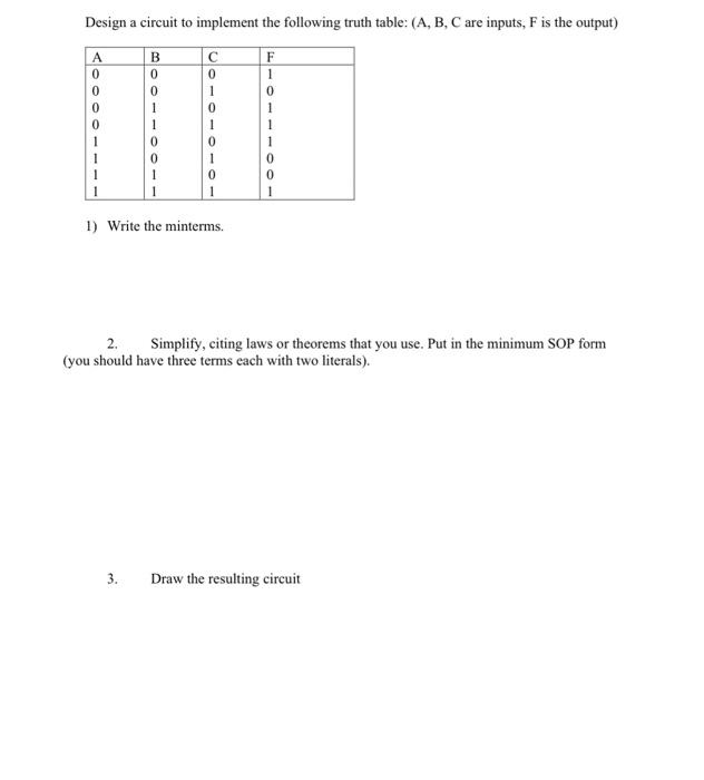 Solved Design a circuit to implement the following truth | Chegg.com