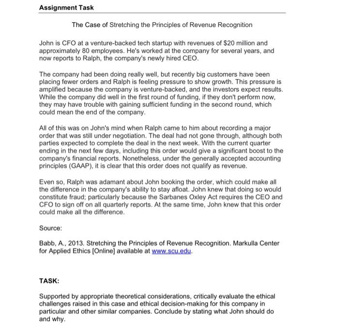 Solved Assignment Task The Case of Stretching the Principles | Chegg.com