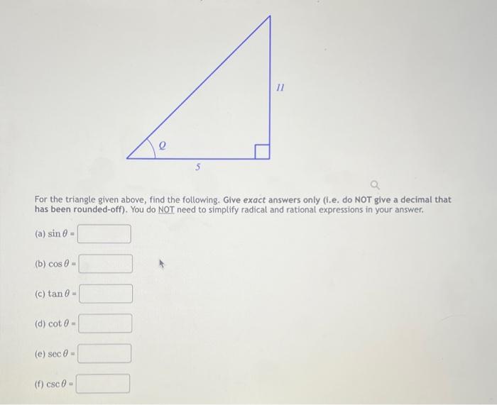 Solved For the triangle given above, find the following. | Chegg.com