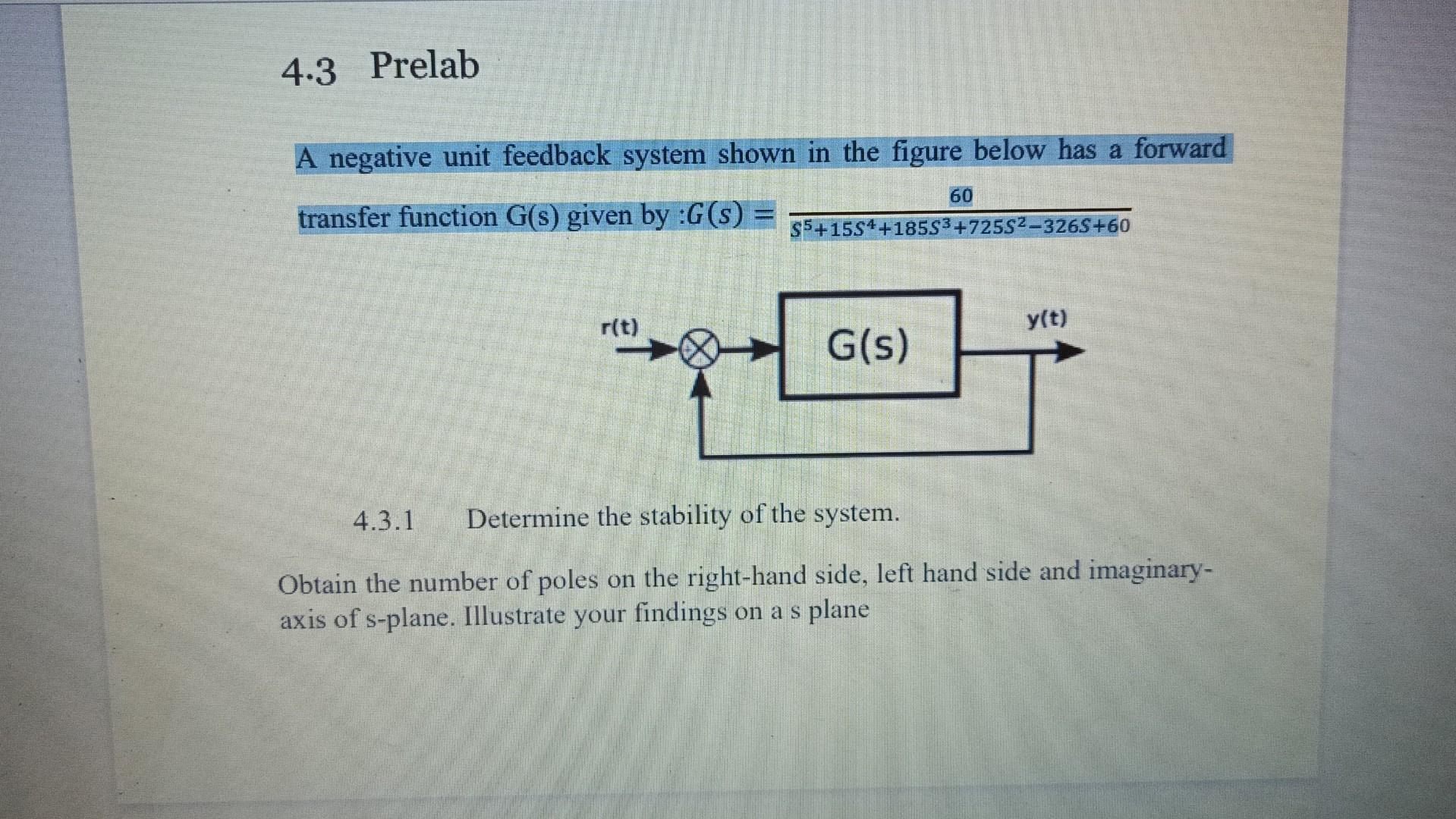 Solved A negative unit feedback system shown in the figure | Chegg.com
