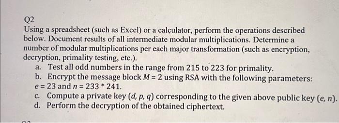 Q2 Using a spreadsheet (such as Excel) or a | Chegg.com