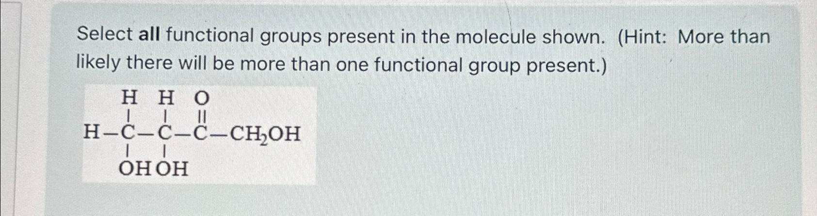 Solved Select all functional groups present in the molecule | Chegg.com