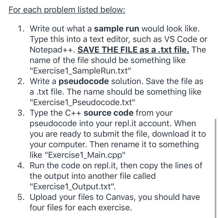 Solved For each problem listed below: 1. Write out what a | Chegg.com
