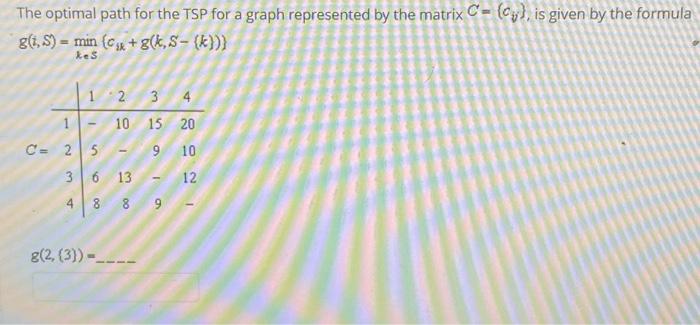 Solved The optimal path for the TSP for a graph represented | Chegg.com