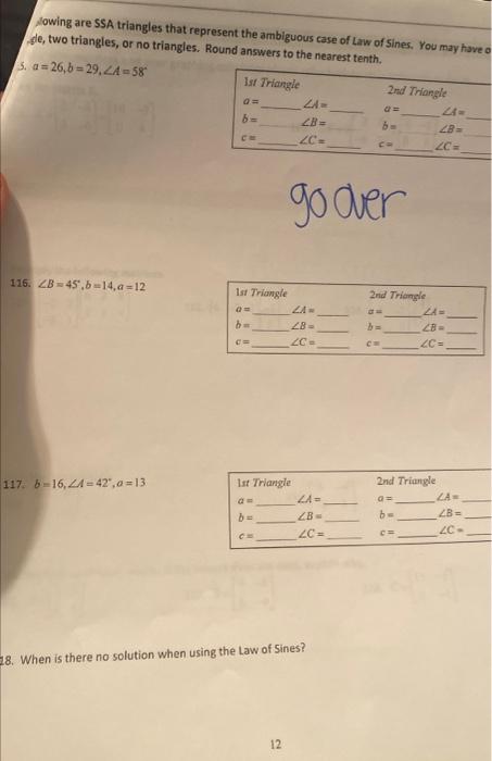 Solved Nowing are SSA triangles that represent the ambiguous | Chegg.com
