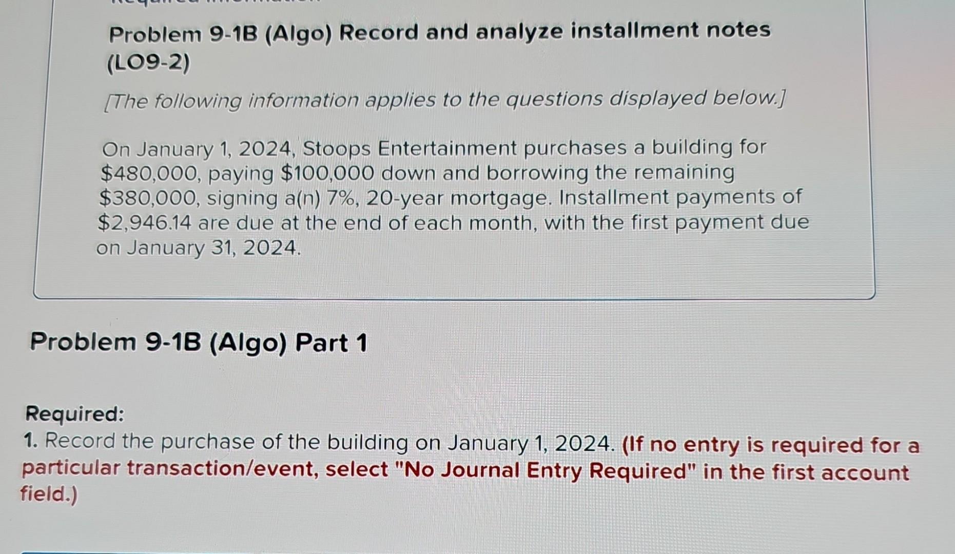 Solved Problem 9-1B (Algo) Record and analyze installment | Chegg.com