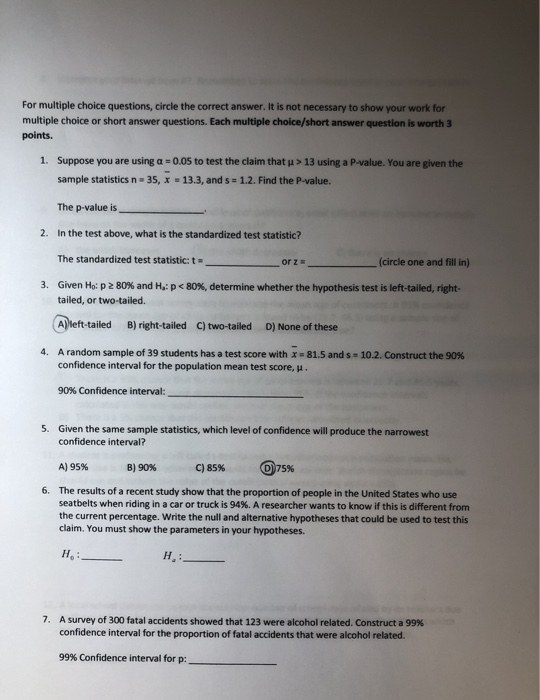 Solved For multiple choice questions, circle the correct | Chegg.com