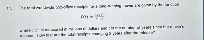 Solved The total worldwide box-office receipts for a | Chegg.com