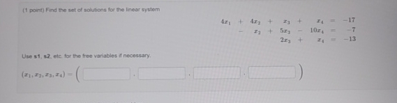 Solved (1 ﻿point) ﻿Find the set of solutions for the linear | Chegg.com