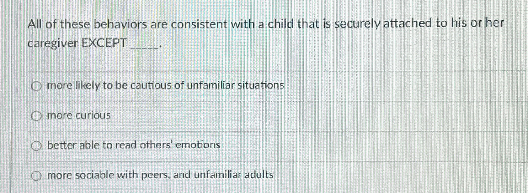 Solved All of these behaviors are consistent with a child | Chegg.com
