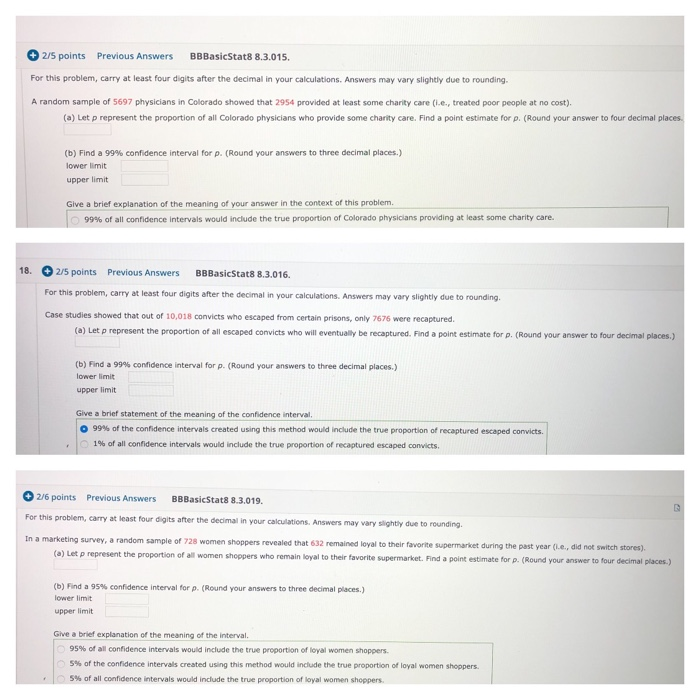 Solved 2/5 points Previous Answers BBBasicStat8 8.3.015. For | Chegg.com