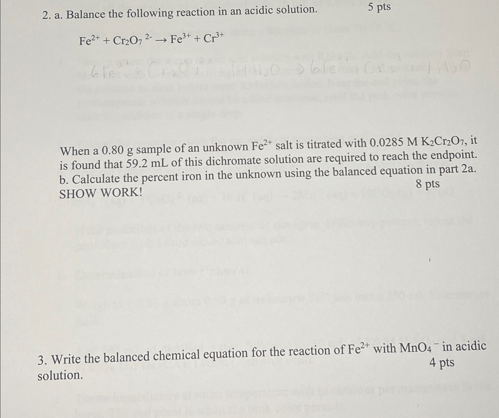 Solved a. ﻿Balance the following reaction in an acidic | Chegg.com