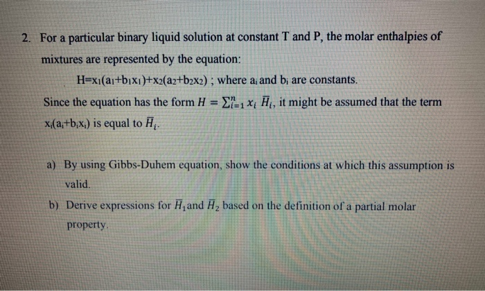 Solved 2. For a particular binary liquid solution at | Chegg.com