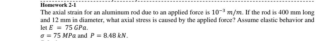 Solved Homework 2-1 The axial strain for an aluminum rod due | Chegg.com