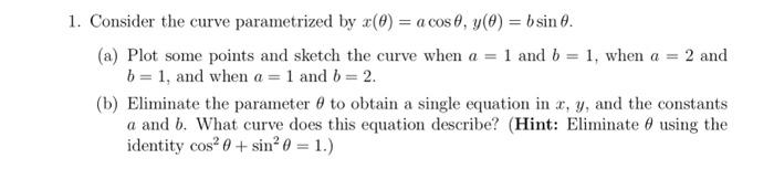Solved 1. Consider the curve parametrized by | Chegg.com