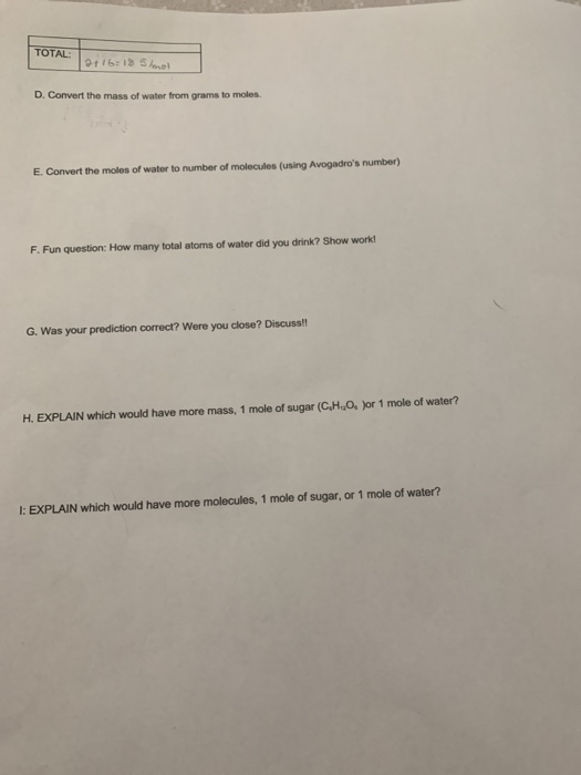 Solved Chemistry How many water atoms did you drink? LAB | Chegg.com