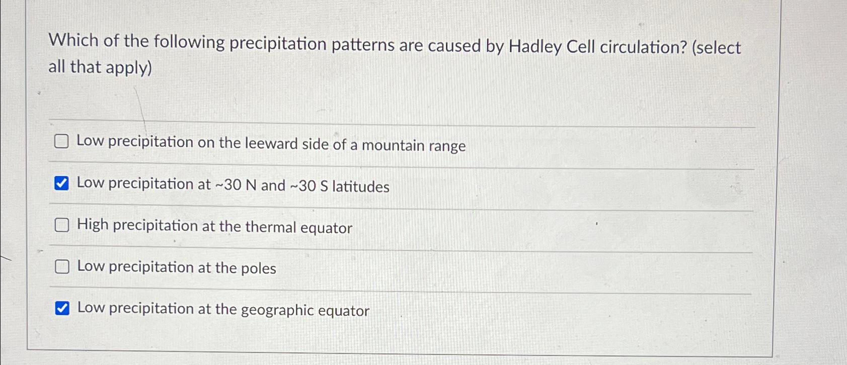 Solved Which of the following precipitation patterns are | Chegg.com