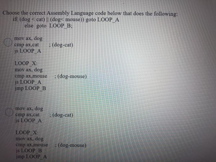 Solved Choose the correct Assembly Language code below that | Chegg.com