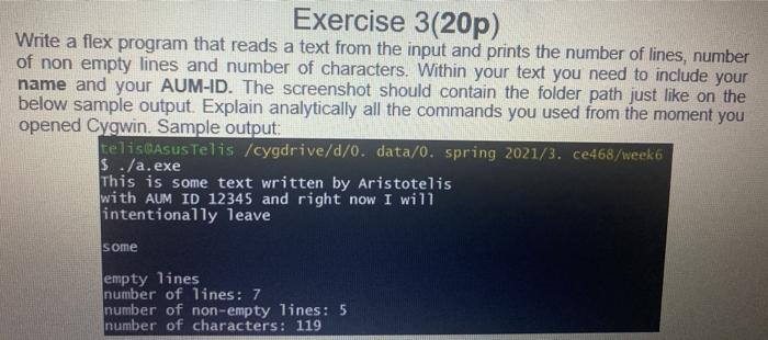 Solved Exercise 3(20p) Write a flex program that reads a | Chegg.com