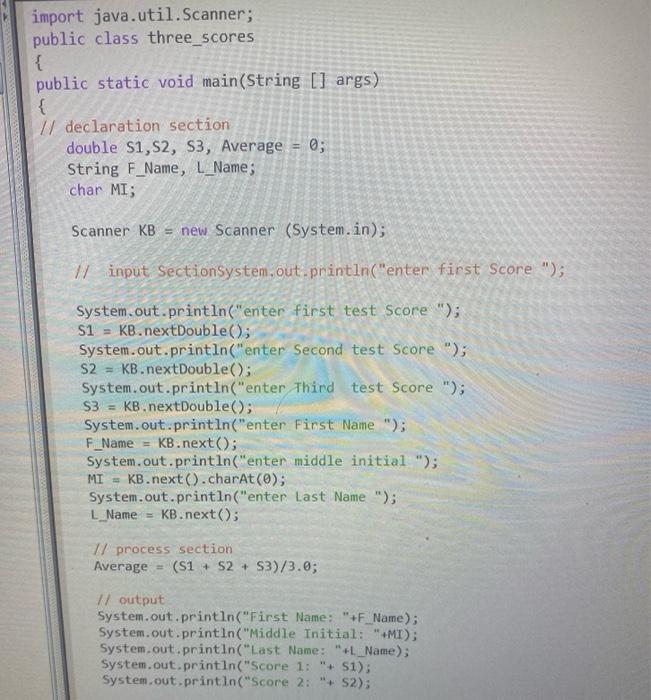Solved import java.util.Scanner; public class three_scores { | Chegg.com