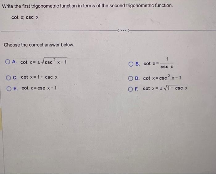 Solved Write the first trigonometric function in terms of | Chegg.com